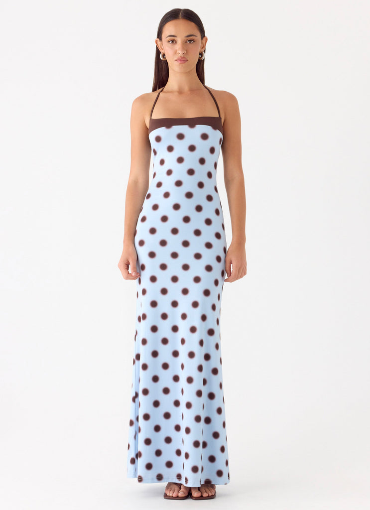 Alessandro Halter Maxi Dress - Blue Mocha Dot – Peppermayo US