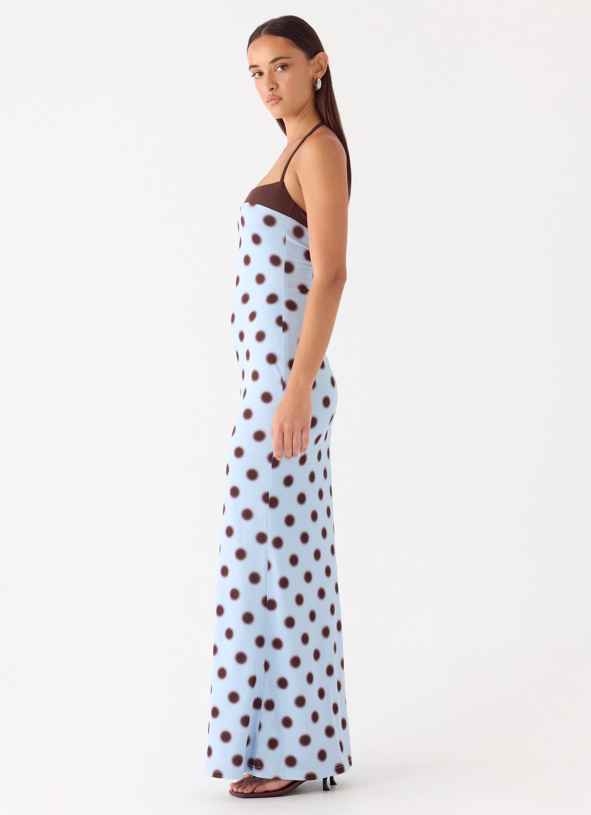Alessandro Halter Maxi Dress - Blue Mocha Dot – Peppermayo US
