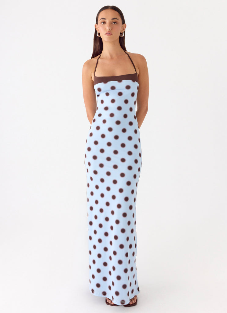 Alessandro Halter Maxi Dress - Blue Mocha Dot – Peppermayo US