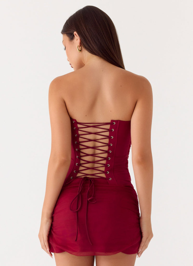 Atenea Draped Organza Corset - Deep Red – Peppermayo US