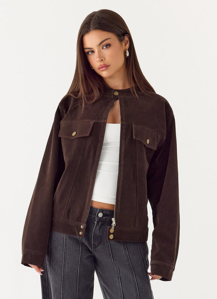 Jeremy Faux Suede Biker Jacket - Dark Chocolate – Peppermayo US