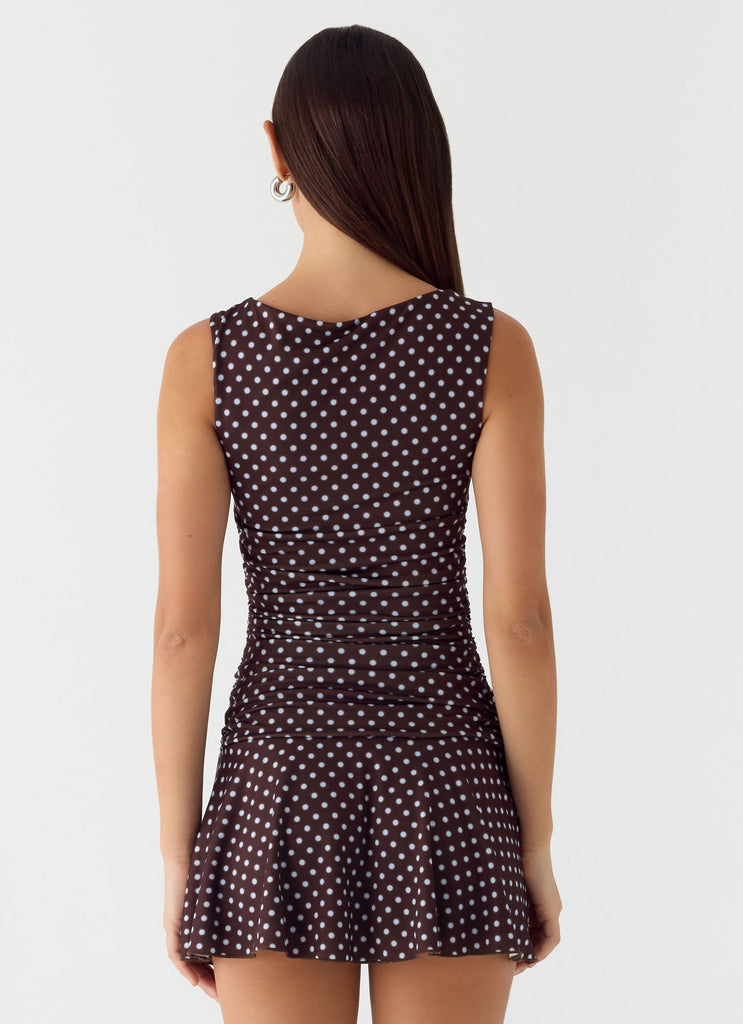 Kelda Mini Dress - Chocolate Blue Dot – Peppermayo US