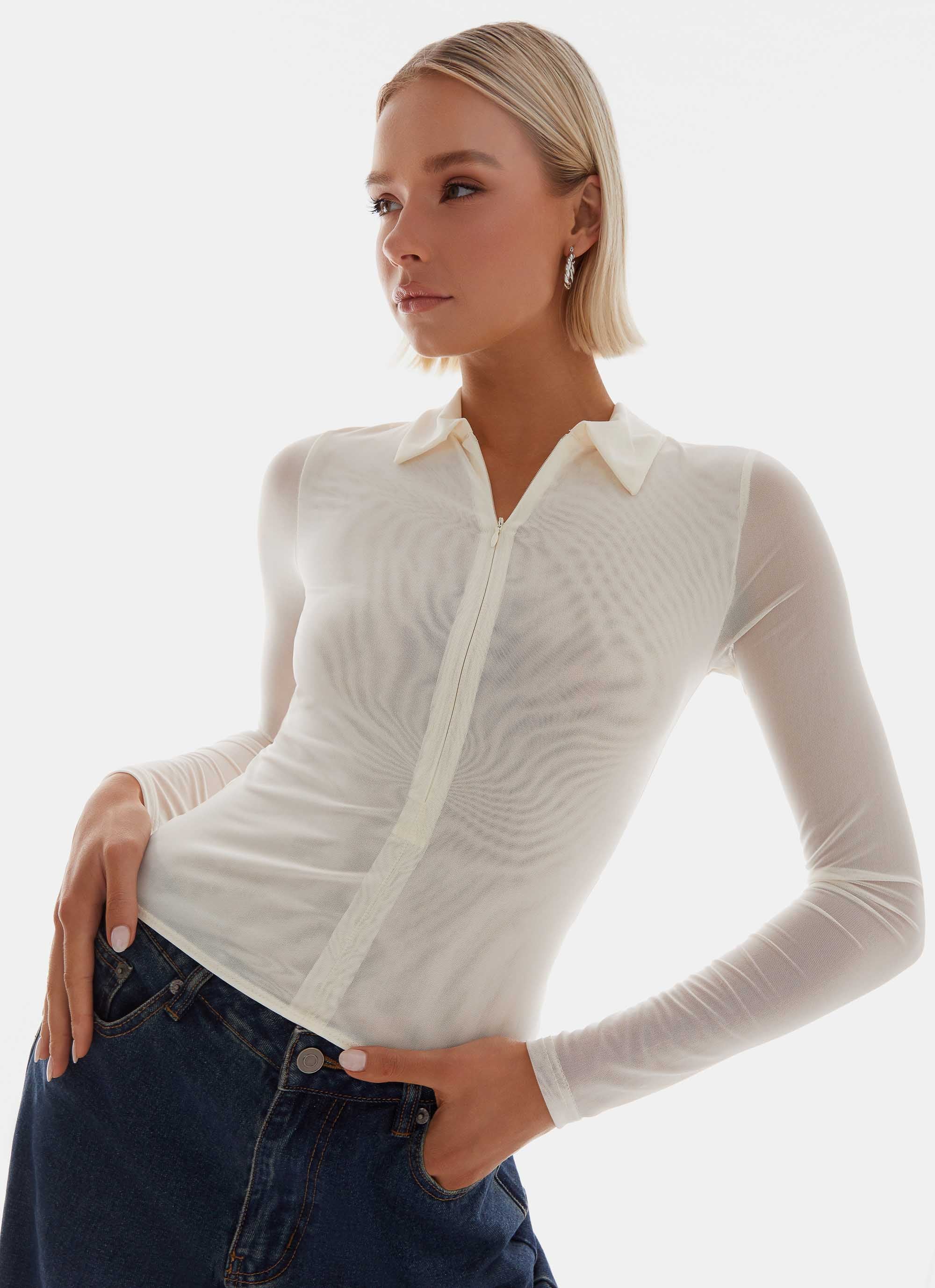 Lorna Zip Up Shirt - Ivory – Peppermayo US