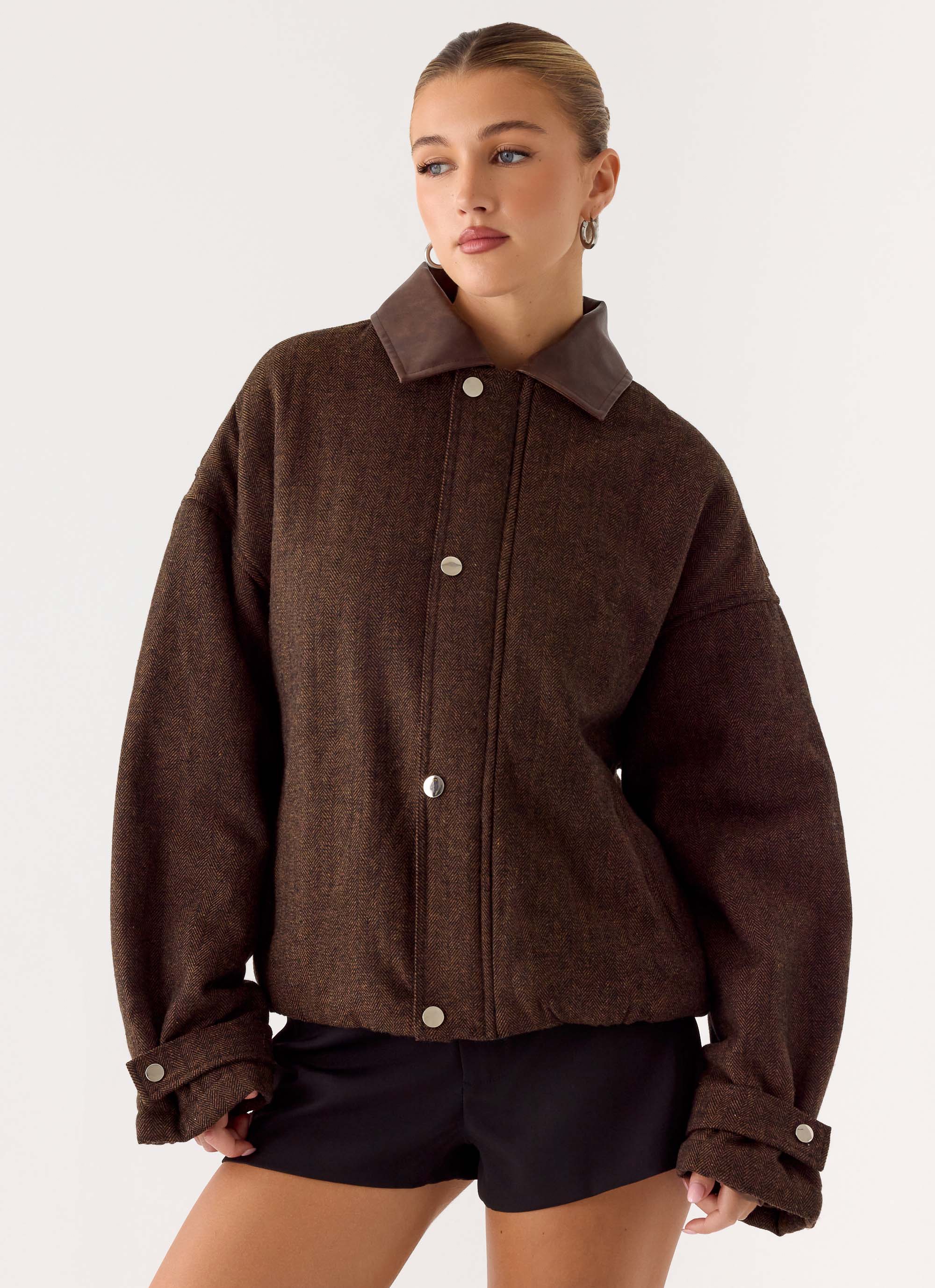 Myles Herringbone Bomber Jacket - Chocolate Herringbone – Peppermayo US