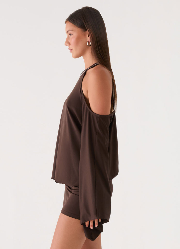 Sanah Long Sleeve Mini Dress - Chocolate – Peppermayo US