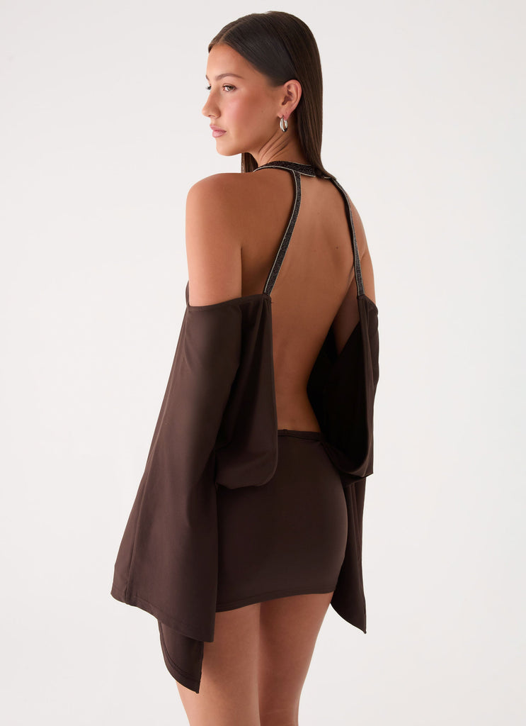 Sanah Long Sleeve Mini Dress - Chocolate – Peppermayo US