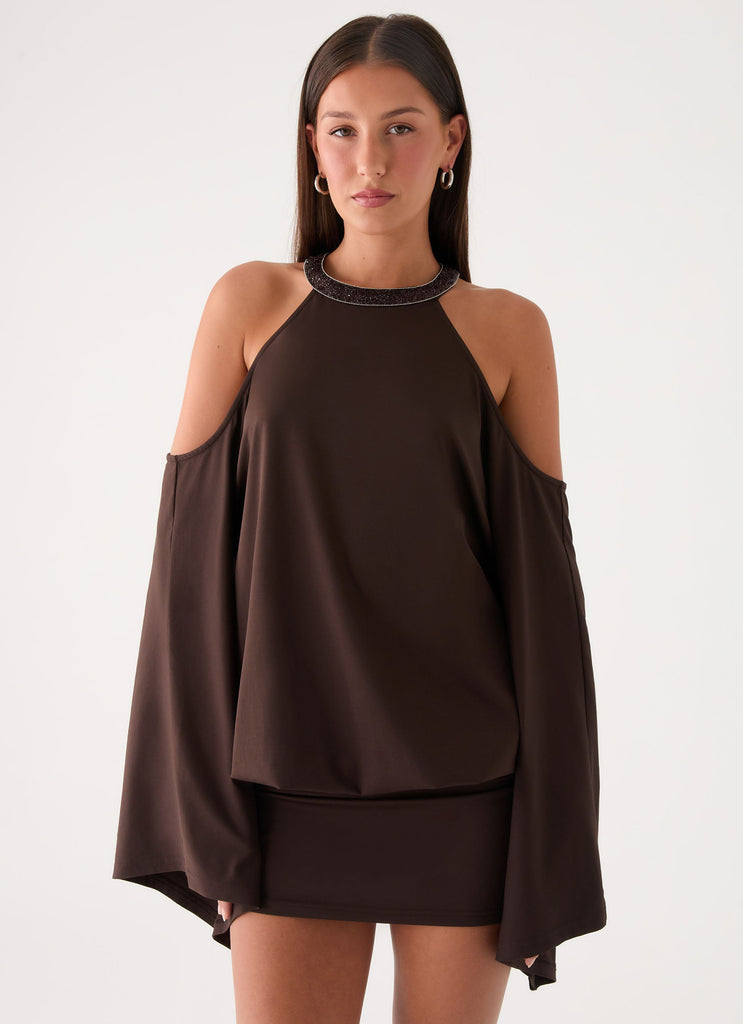 Sanah Long Sleeve Mini Dress - Chocolate – Peppermayo US