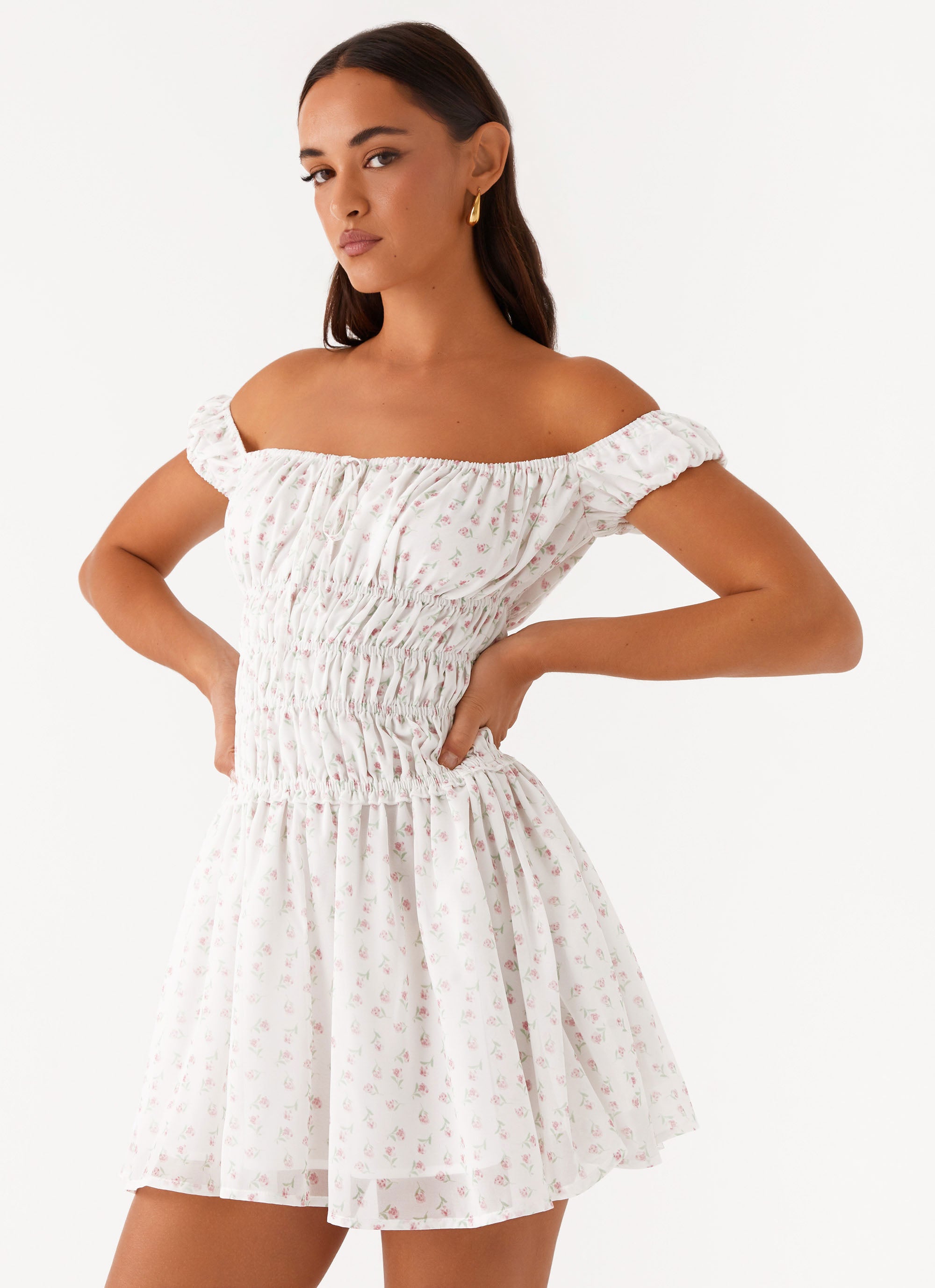 Total Bliss Shirred Mini Dress - White Floral – Peppermayo US