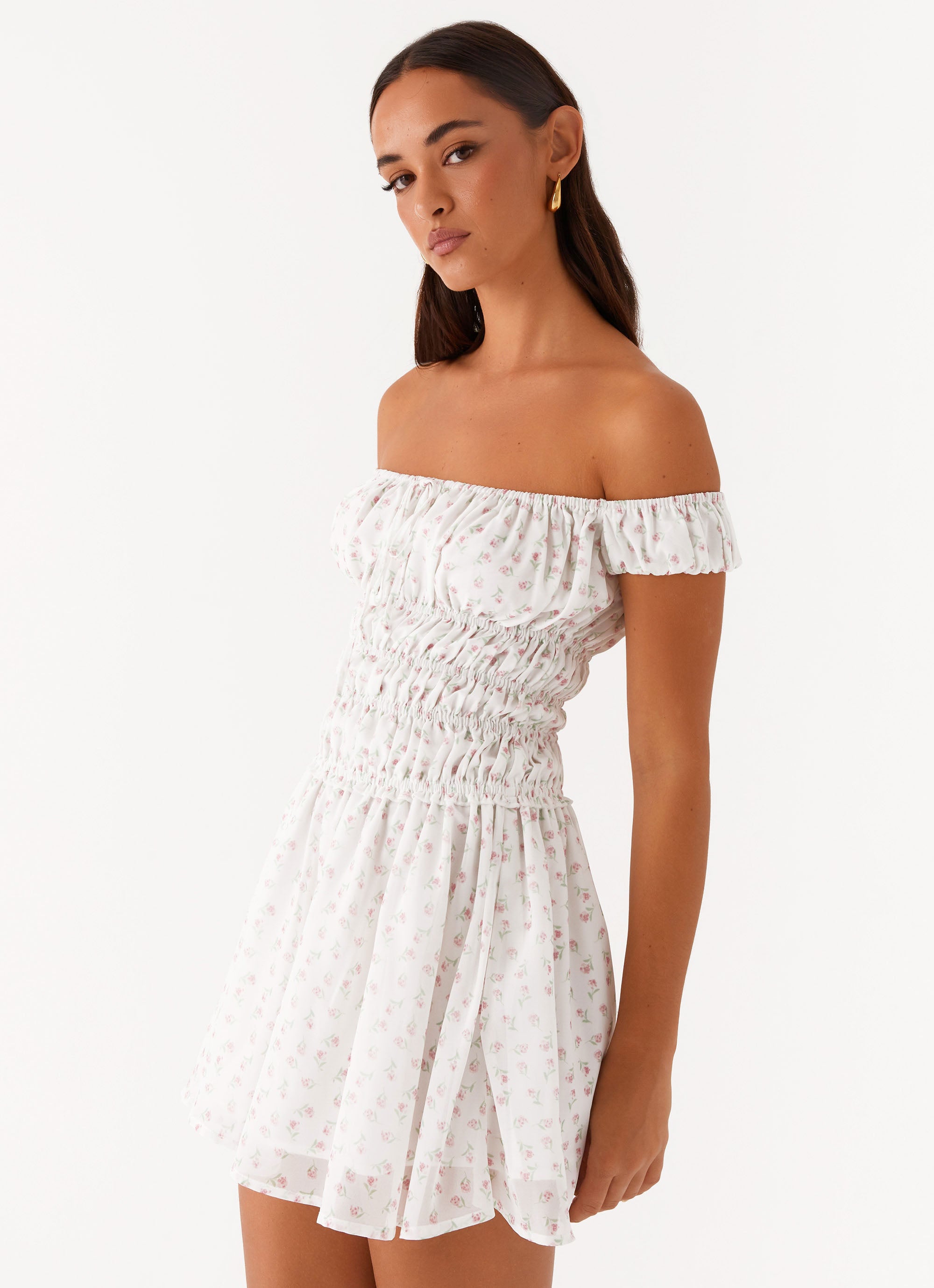 Total Bliss Shirred Mini Dress - White Floral – Peppermayo US